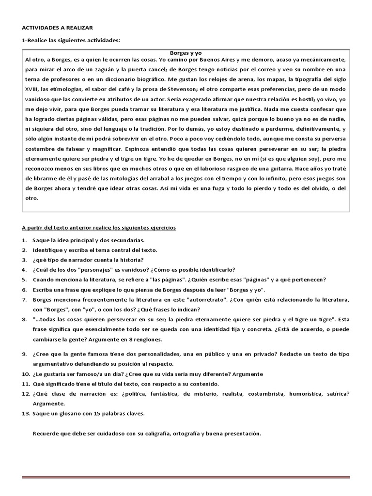 10º Ejercicio de Lectura Critica Borges y Yo 1 | PDF