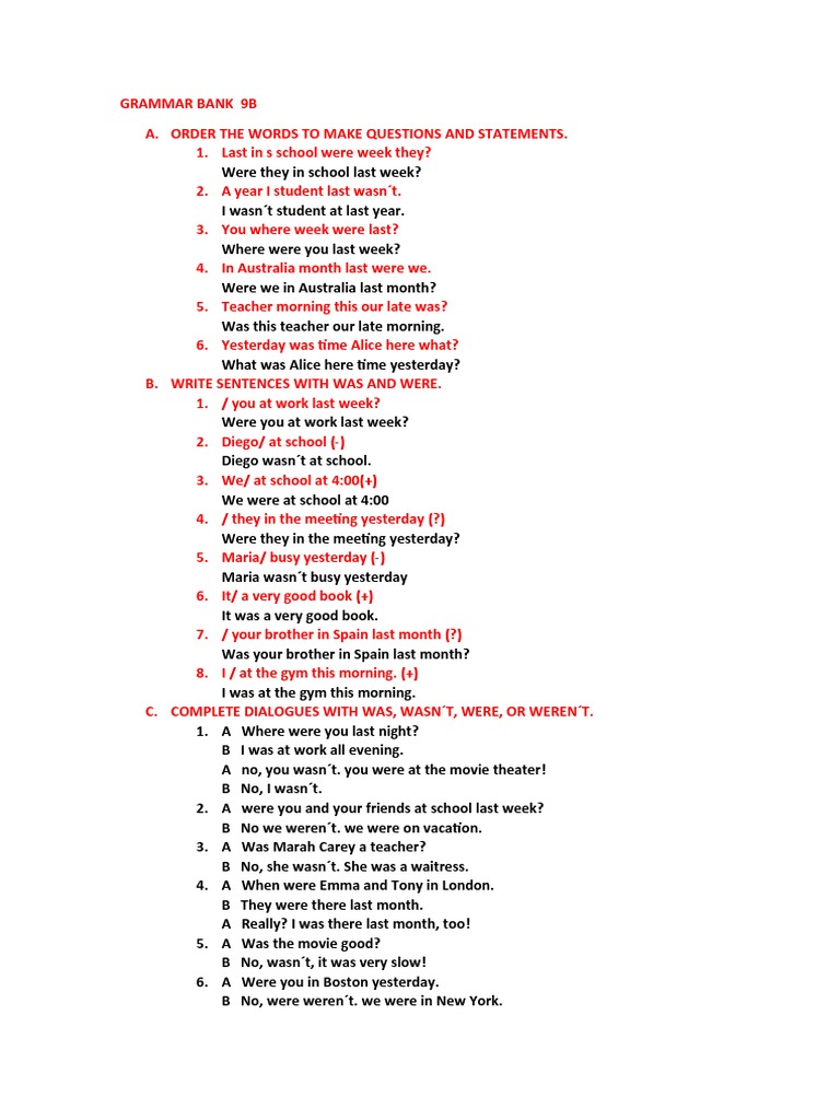 Grammar Bank 9B | PDF