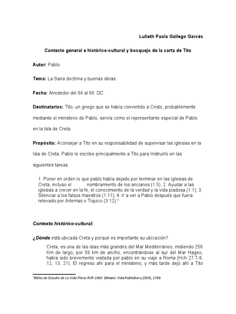 Contexto y Bosquejo de Tito | PDF | Pablo el apóstol | Religiones ...