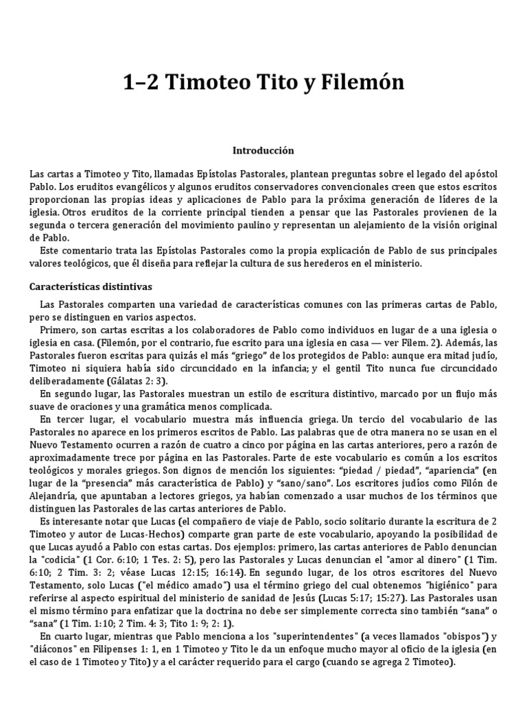 Epístolas Pastorales: Timoteo y Tito | PDF | Pablo el apóstol | Cristo ...