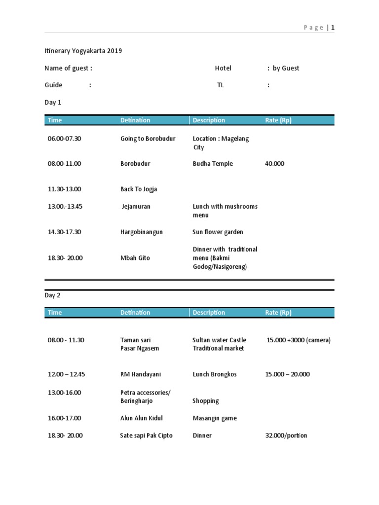 Contoh Jadwal Tour Wisata 4 Hari | Java