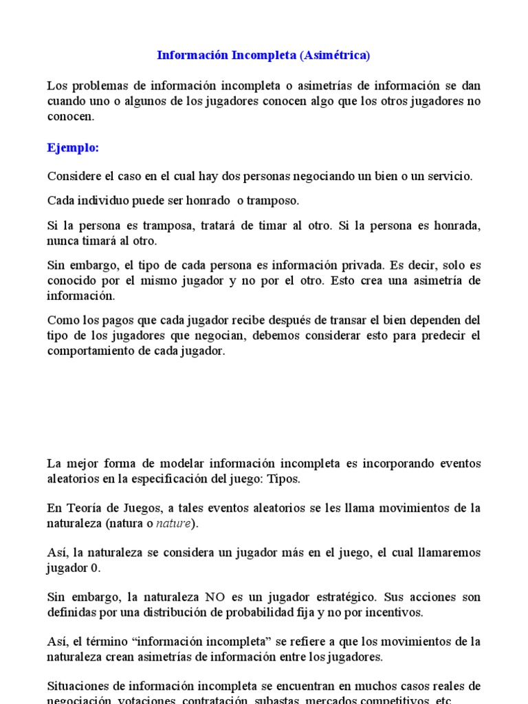 Información Incompleta 01 | PDF | Teoría de juego | Métodos matemáticos ...