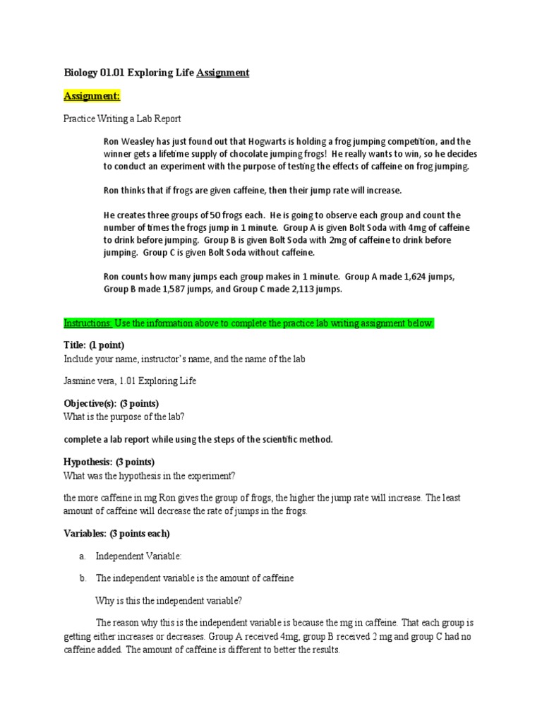 Biology 01.01 Exploring Life Assignment Assignment:: Title: (1 Point ...