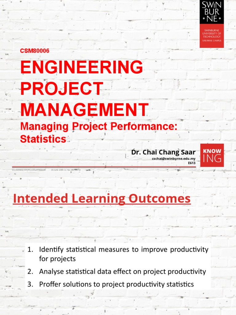 CSM80006 LecW8 Managing Project Performance Statistics | PDF ...