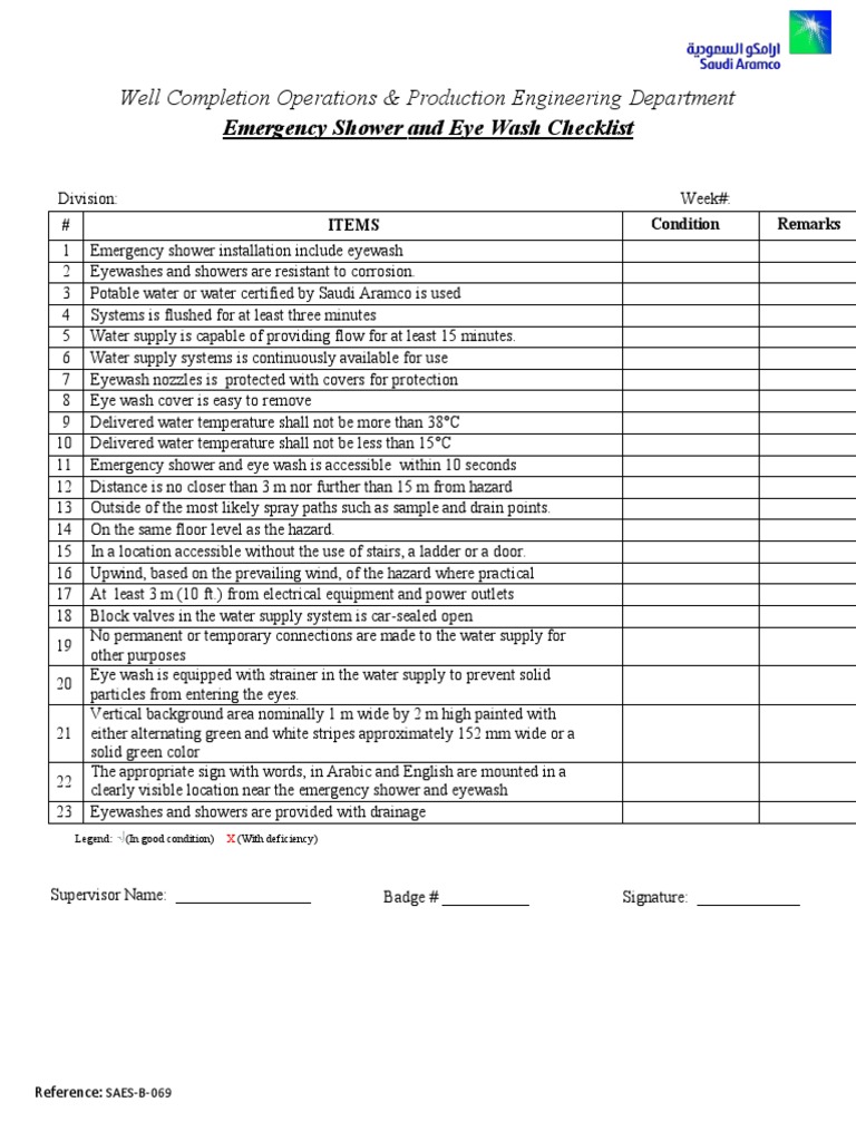 Emergency Shower and Eyewash Checklist | PDF