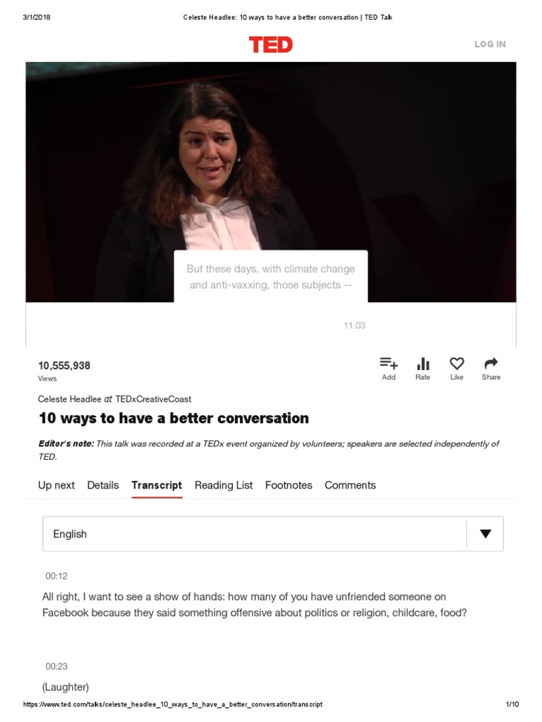 Celeste Headlee - 10 Ways To Have A Better Conversation - TED Talk | PDF