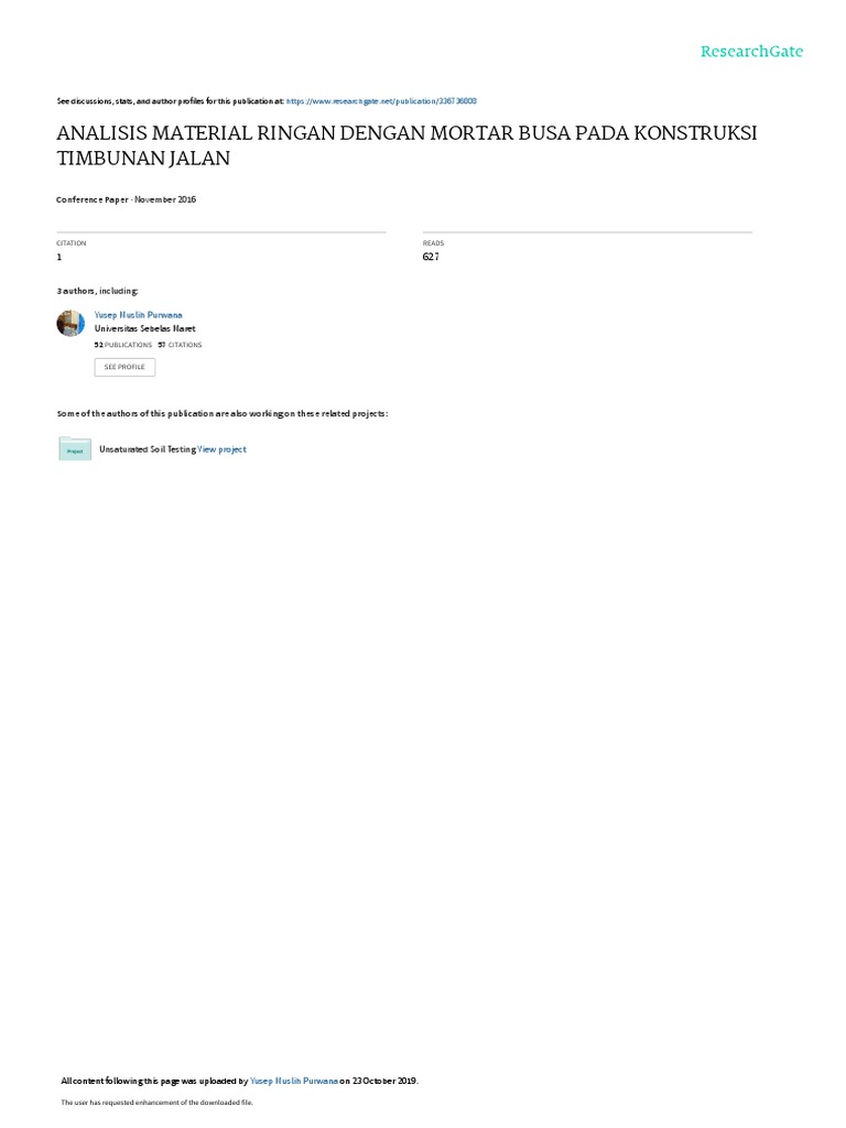 Analisis Material Ringan Dengan Mortar Busa Pada Konstruksi Timbunan Jalan | PDF | Sains ...