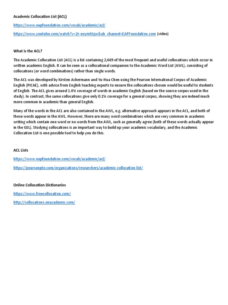 Academic Collocation List ACL | PDF