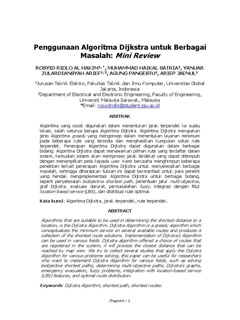 Penggunaan Algoritma Dijkstra Untuk Berbagai Masalah Mini Review | PDF