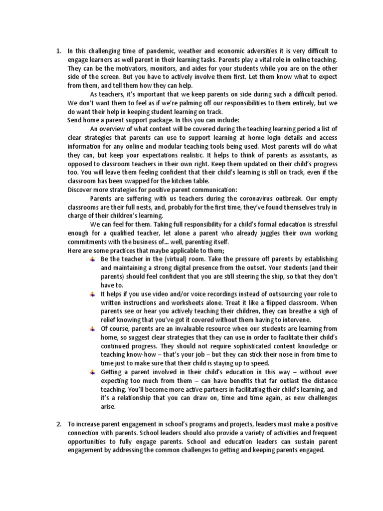 MTs Insight On The Effect of Covid 19 Pandemic | PDF | Teachers | Parenting