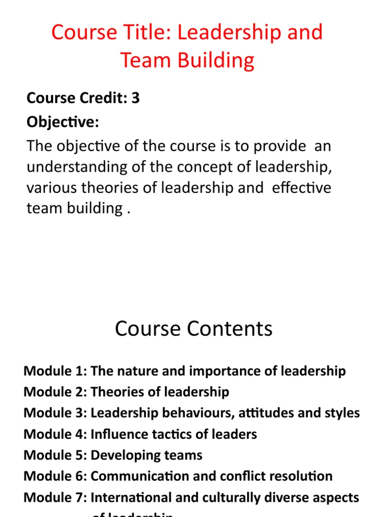 Course Title: Leadership and Team Building | PDF | Leadership | Social ...