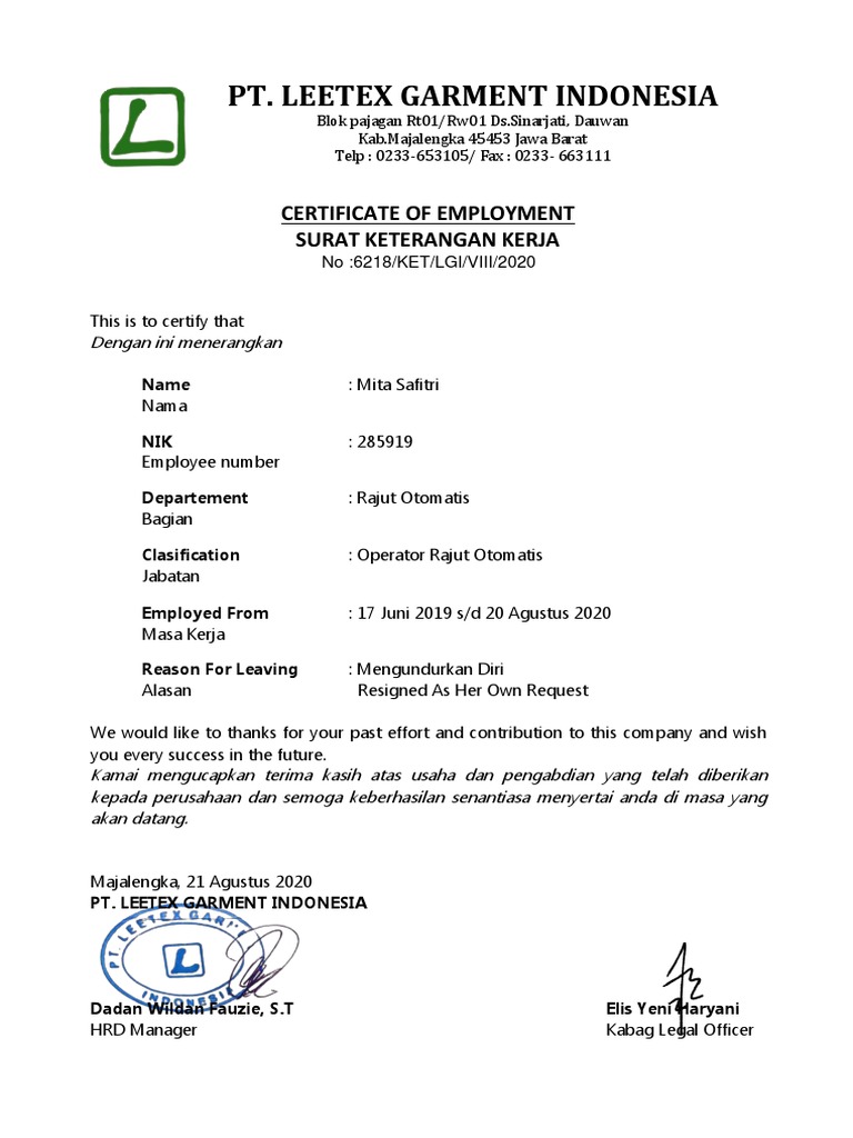 PT. Leetex Garment Indonesia | PDF