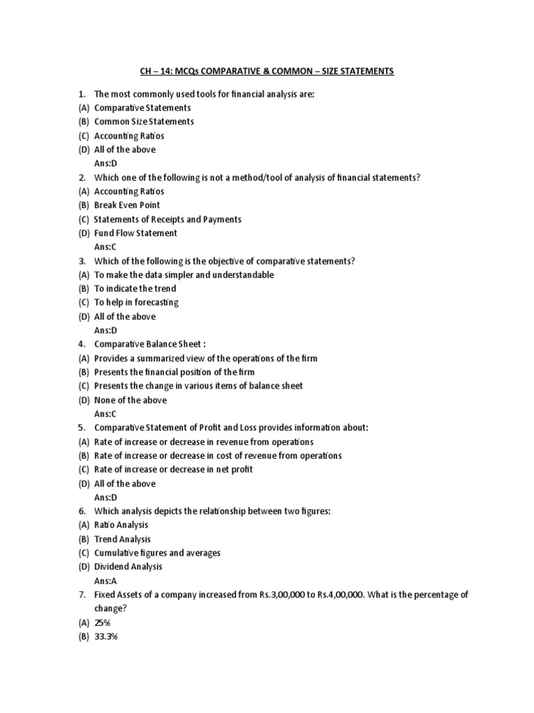 Xii Mcqs CH - 14 Comparative & Common Size Statements | PDF | Income ...