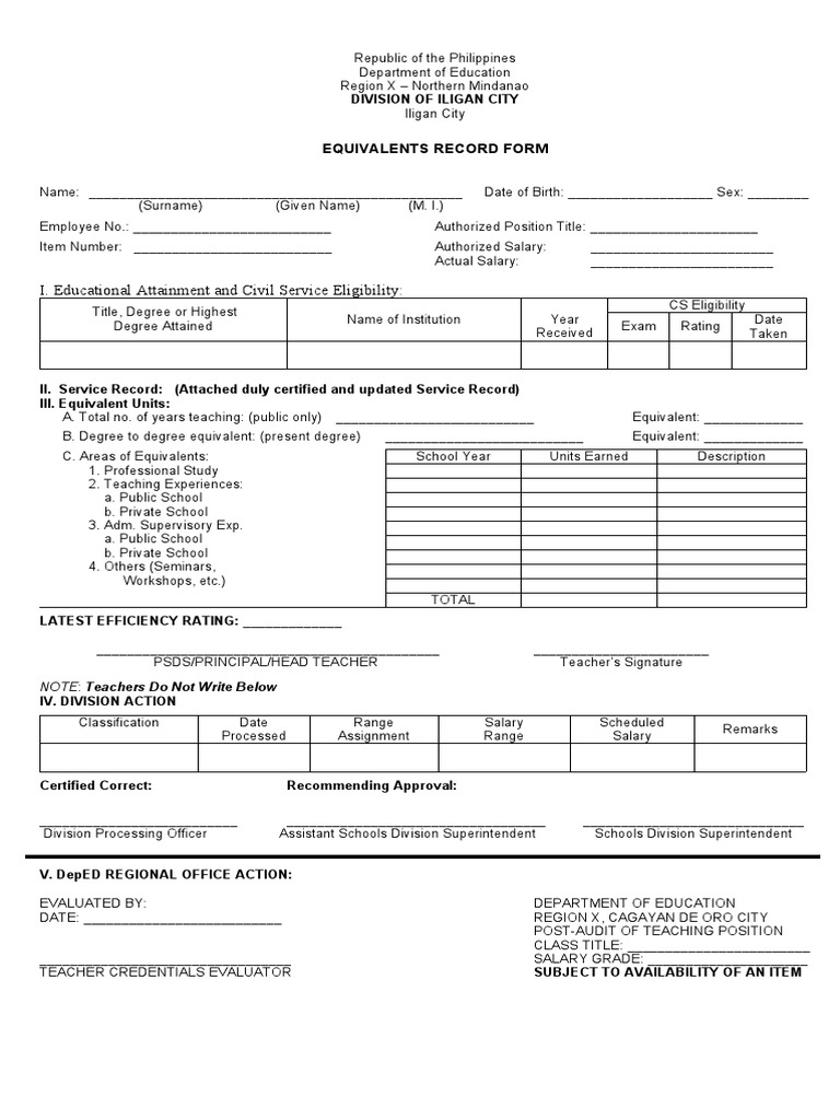 I. Educational Attainment and Civil Service Eligibility:: Equivalents ...