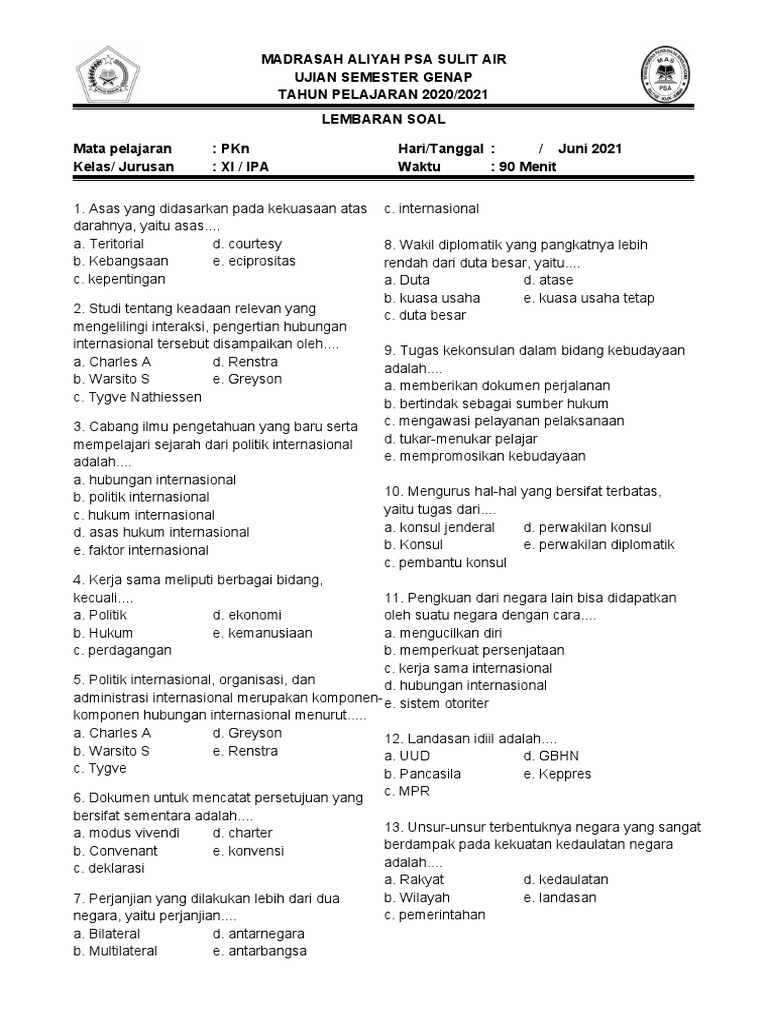Soal PKN Kls XI Genap UAS | PDF