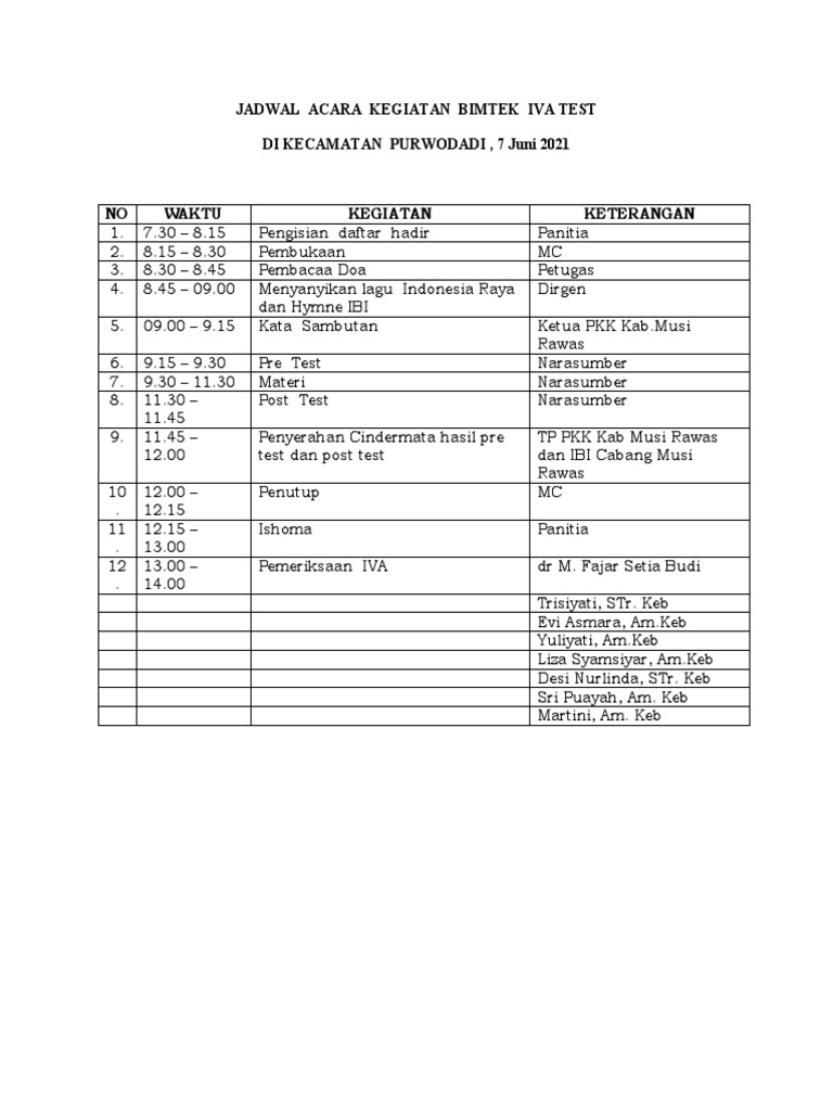 Susunan Acara Bimtek Iva PKM O | PDF