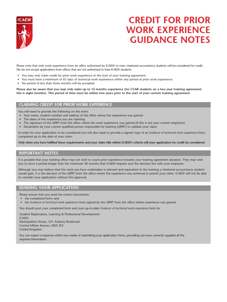Credit For Prior Work Experience Form Guidance Notes | PDF | Career ...