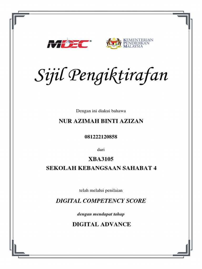 NUR AZIMAH BINTI AZIZAN DCS Cert | PDF