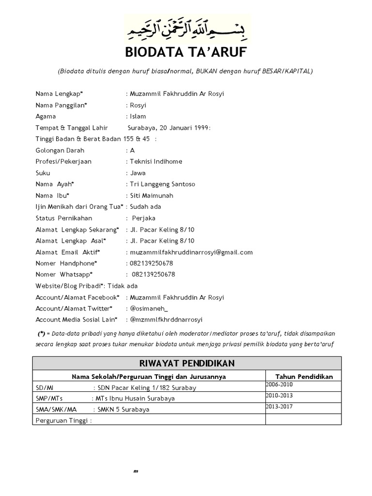 Format Biodata Taaruf | PDF