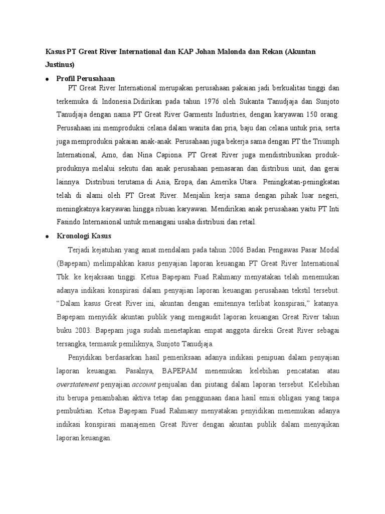 Kasus PT Great River International Dan KAP Johan Malonda Dan Rekan | PDF