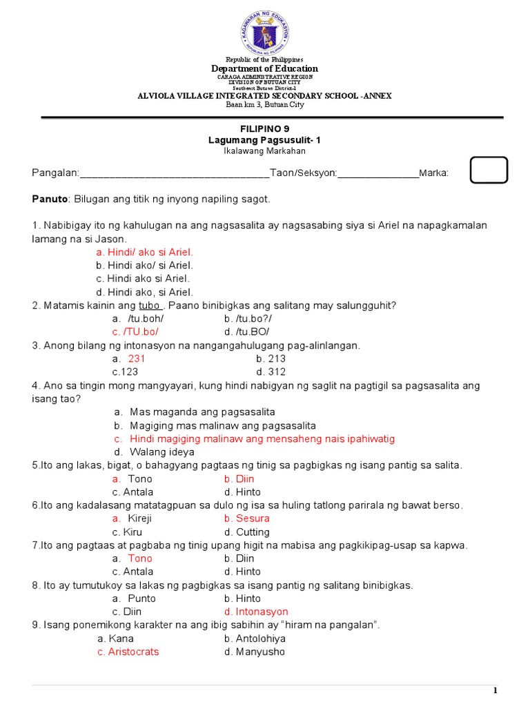Filipino - 9-Summative1 | PDF