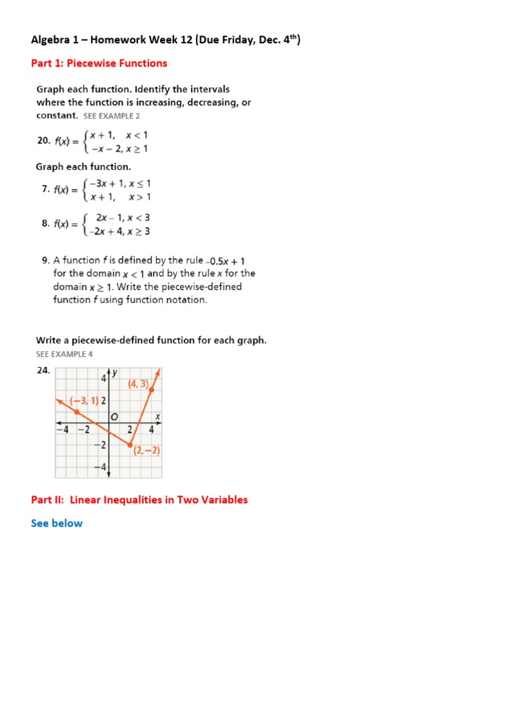 Algebra 1 Homework Week 12 | PDF