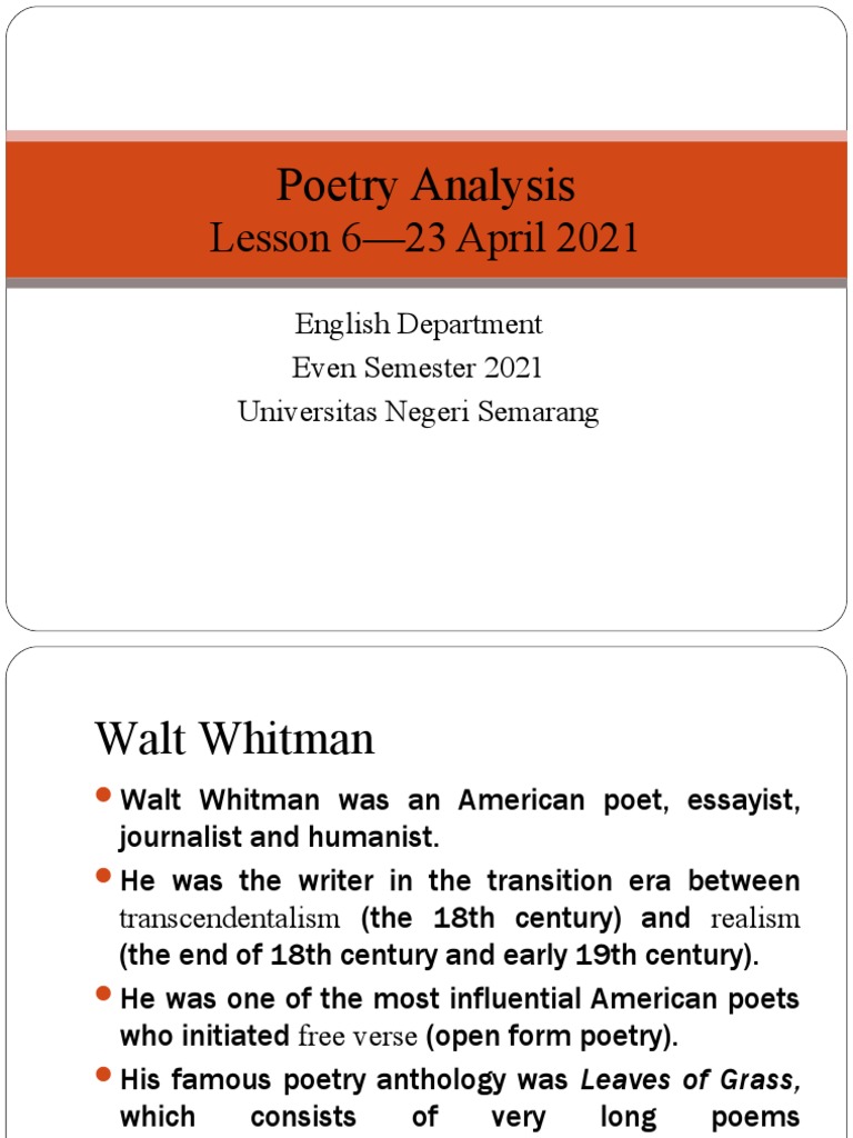 Poetry Analysis-Lesson 6 (23 April 2021) | PDF | Walt Whitman | Poetry