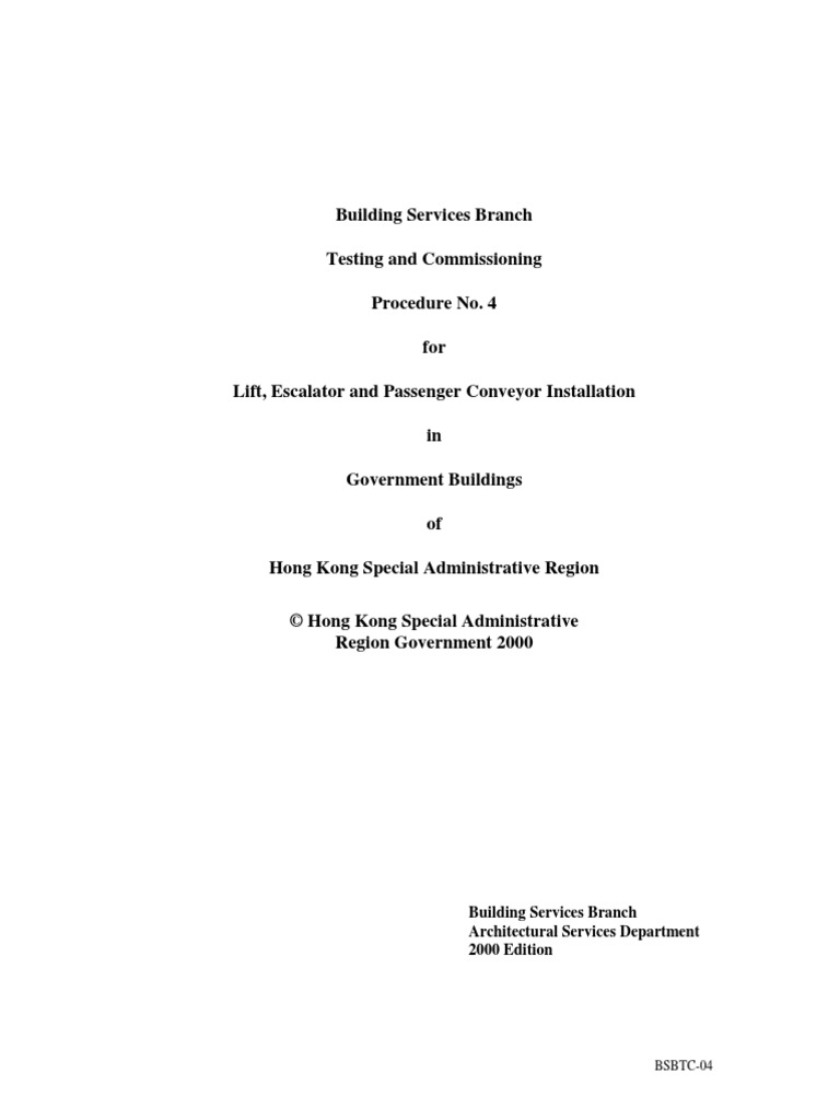 Testing and Commissioning Procedure No 4 Lift Escalator Passenger ...