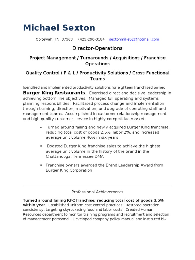 Director Operations in Atlanta GA Resume Michael Sexton | PDF ...