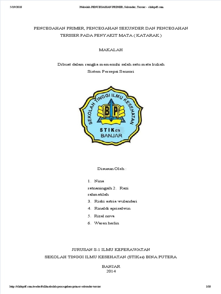 Makalah Pencegahan Primer Sekunder Tersier Dikonversi | PDF