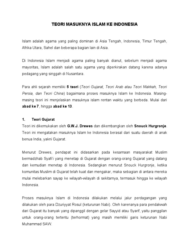 Teori Masuknya Islam ke Indonesia | PDF
