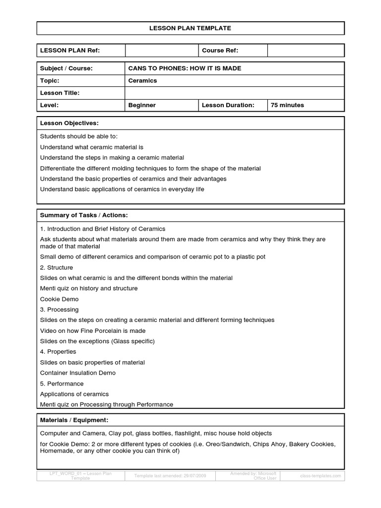 Ceramics Lesson Plan | PDF | Ceramics | Pottery