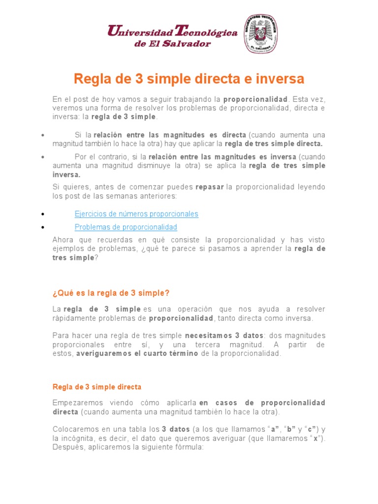 Regla de 3 Simple: Directa e Inversa | PDF | Enseñanza de matemática ...