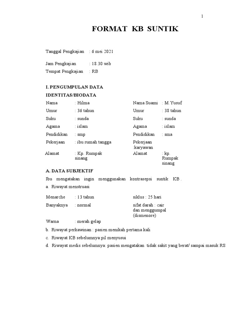 Format KB Suntik 3 Bulan | PDF