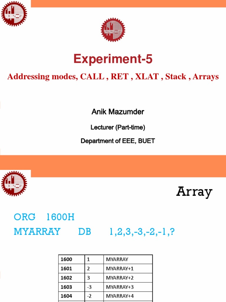 Experiment-5: Addressing Modes, CALL, RET, XLAT, Stack, Arrays | Download Free PDF | Array Data ...