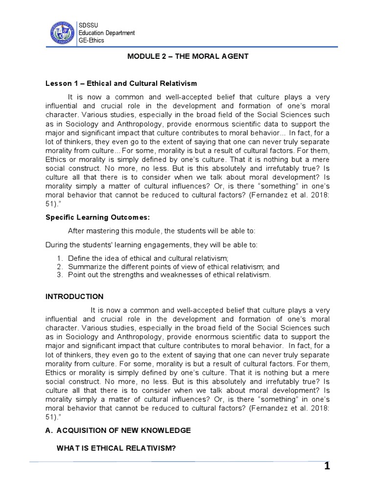 2nd Ethical and Cultural Relativism M2L1 | PDF | Relativism | Morality