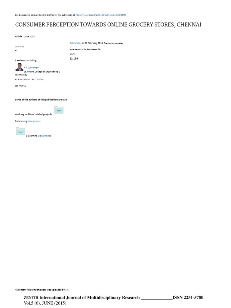 Consumer Perception Towards Online Grocery Stores, Chennai | PDF ...