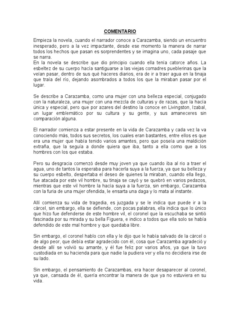 Comentario Carazamba | PDF | Novelas