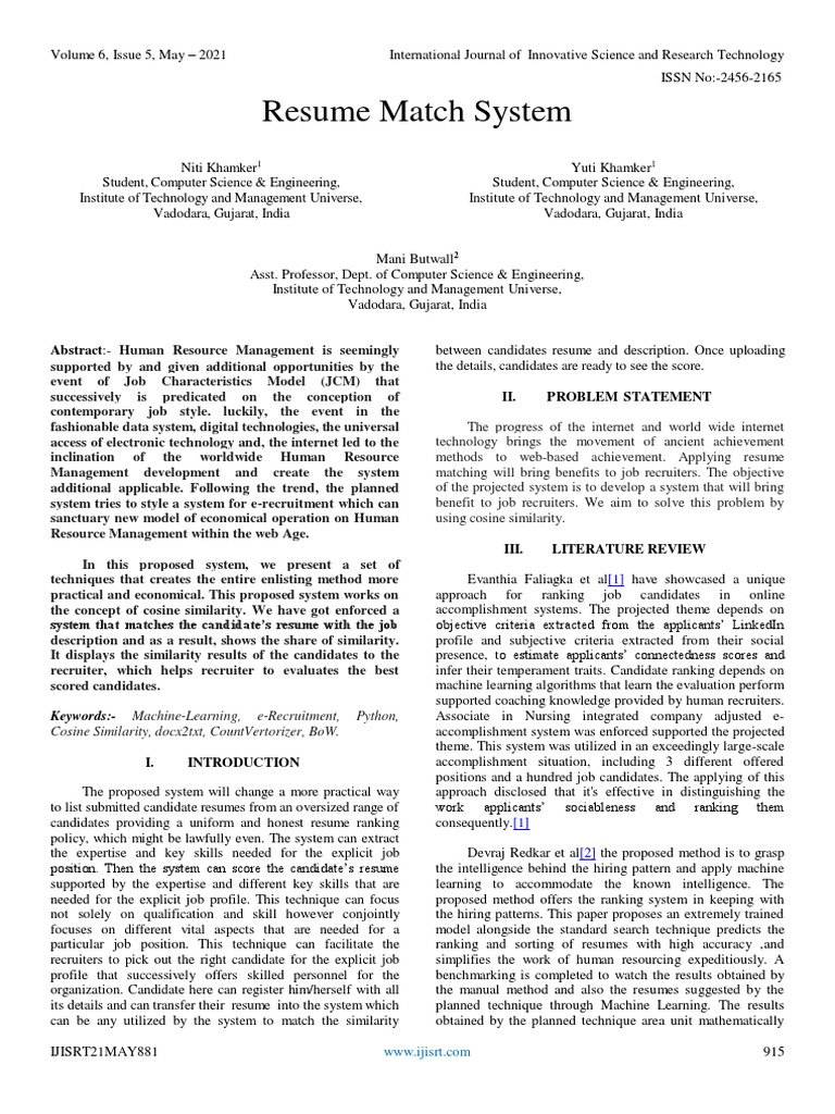 Resume Match System | PDF | Xml Schema | Machine Learning