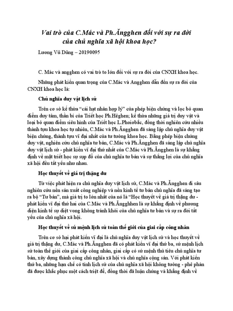 Vai Trò Của C.mác Và Ph.ăngghen Đối Với Sự Ra Đời Của Chủ Nghĩa Xã Hội Khoa Học | PDF