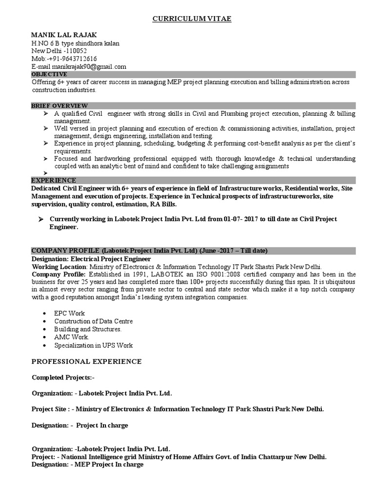 Manik CV Project | PDF | Engineer | Engineering