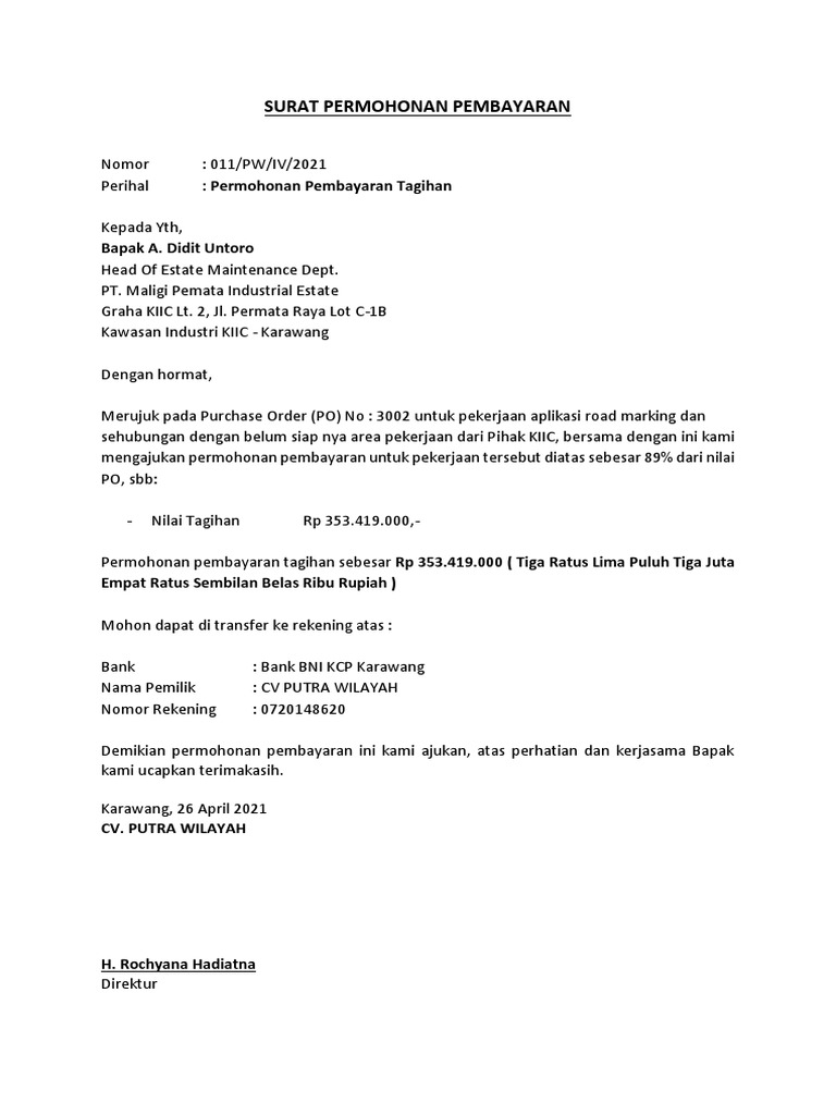 Surat Permohonan Pembayaran | PDF