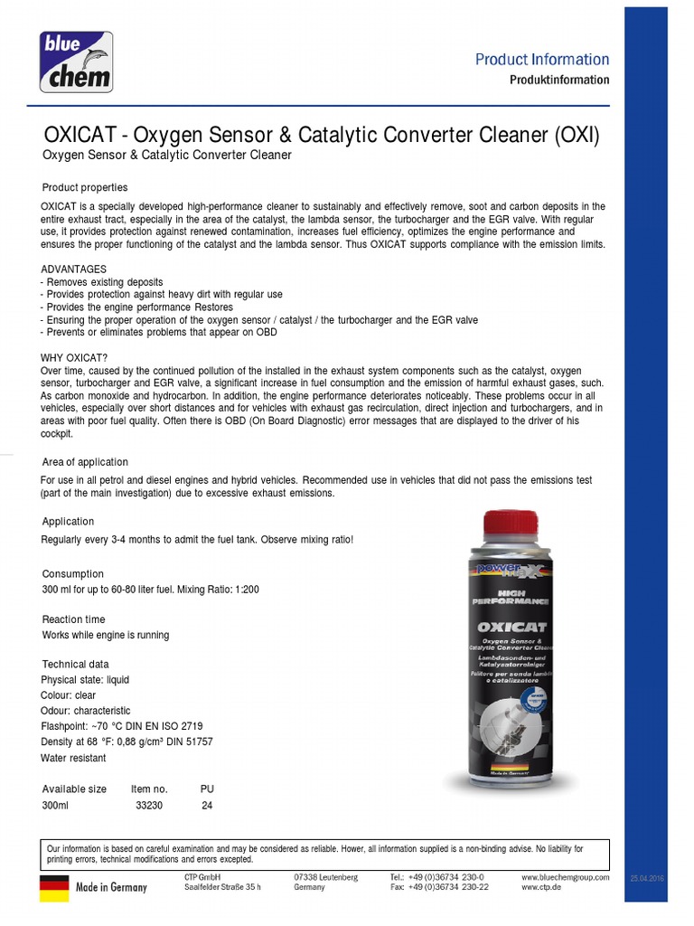 Oxygen Sensor & Catalytic Cleaner OXICAT | PDF | Exhaust Gas | Vehicle ...