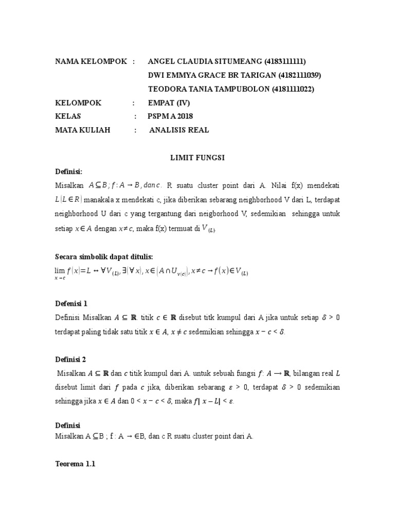 Limit Fungsi dan Teorema Analisis | PDF