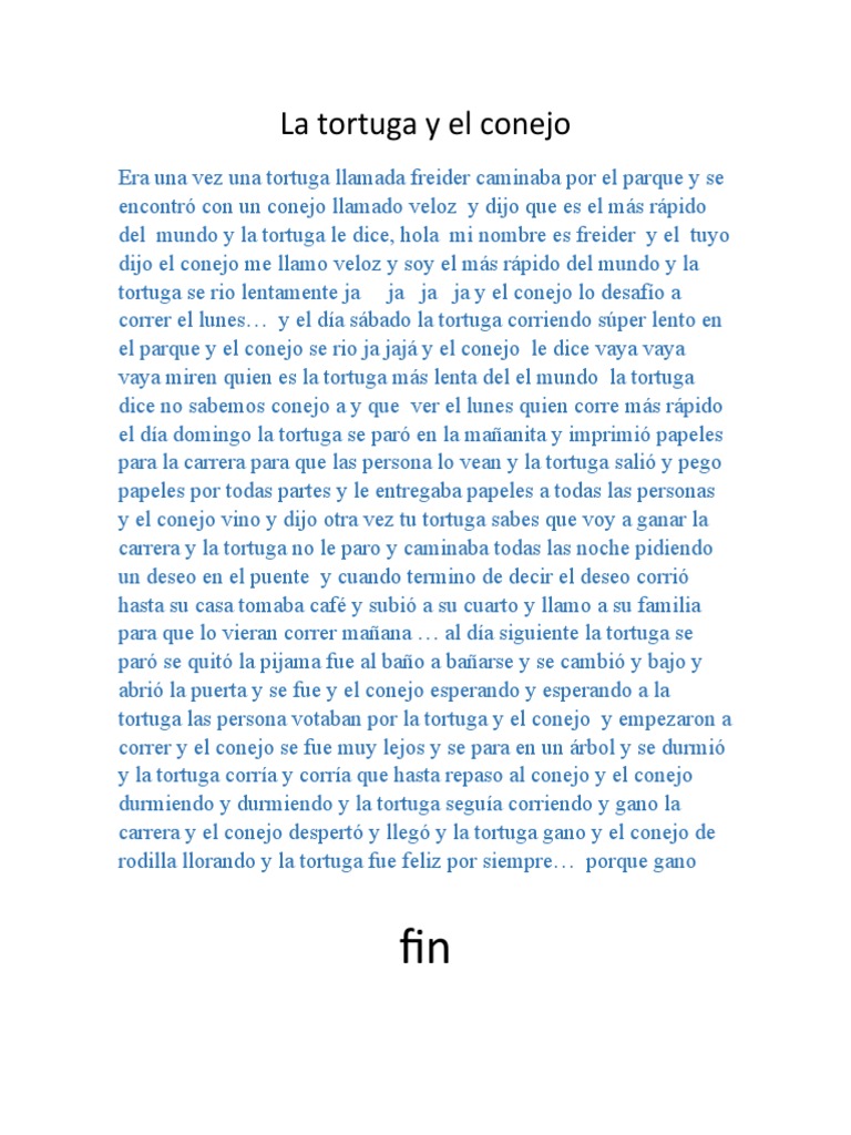 La tortuga y el conejo: una fábula | PDF