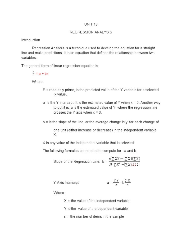 Unit 13 Regression Analysis | PDF | Regression Analysis | Linear Regression