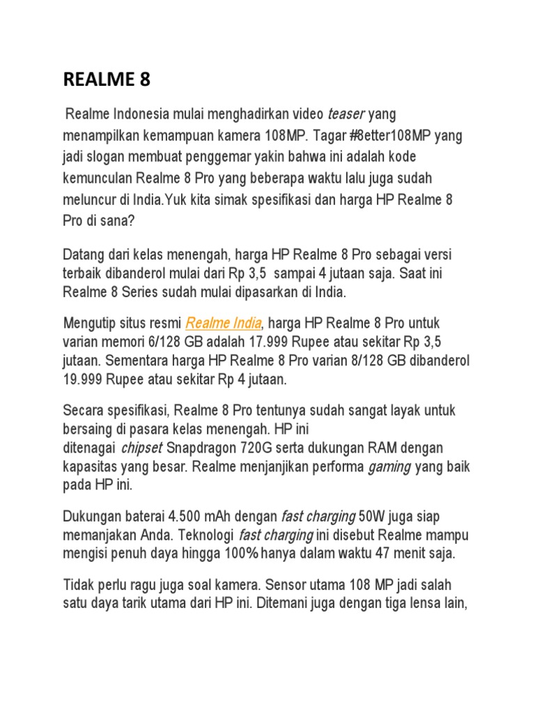 REALME 8 Spesifikasi | PDF