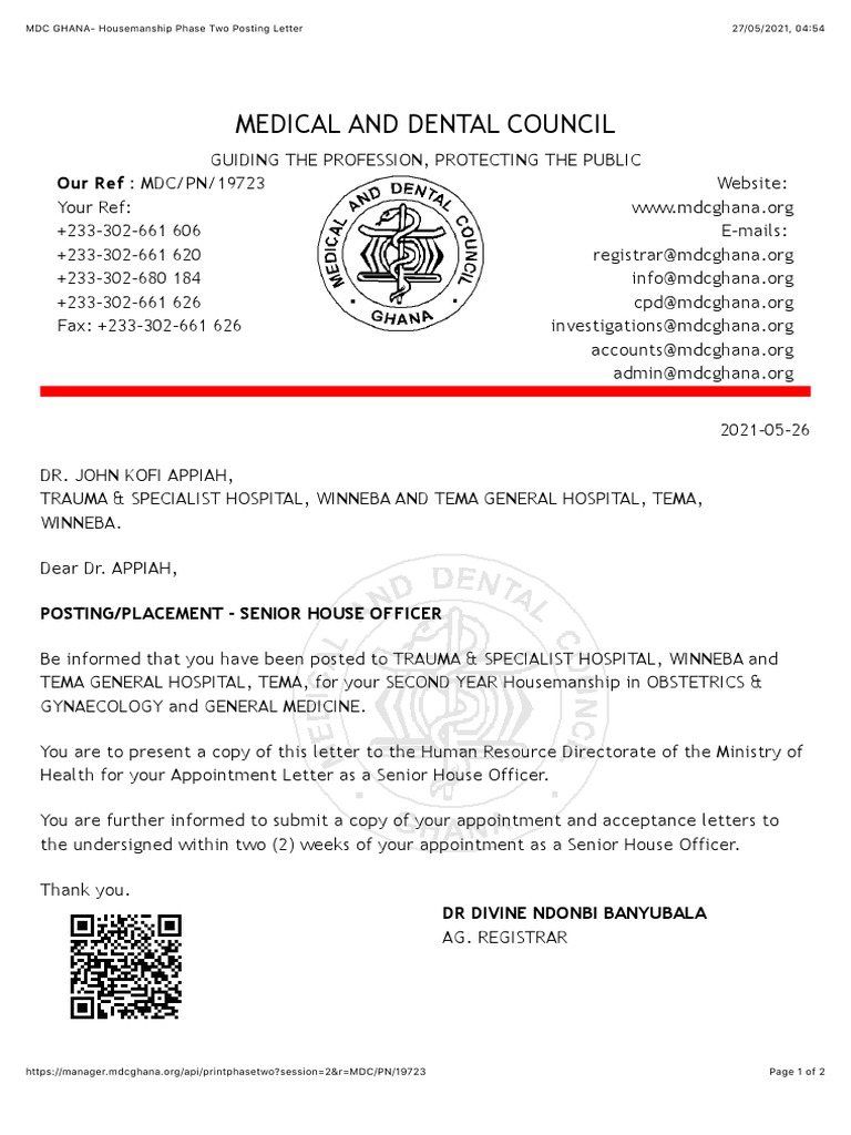 Housemanship Posting: Dr. Appiah | PDF | Business | Technology ...