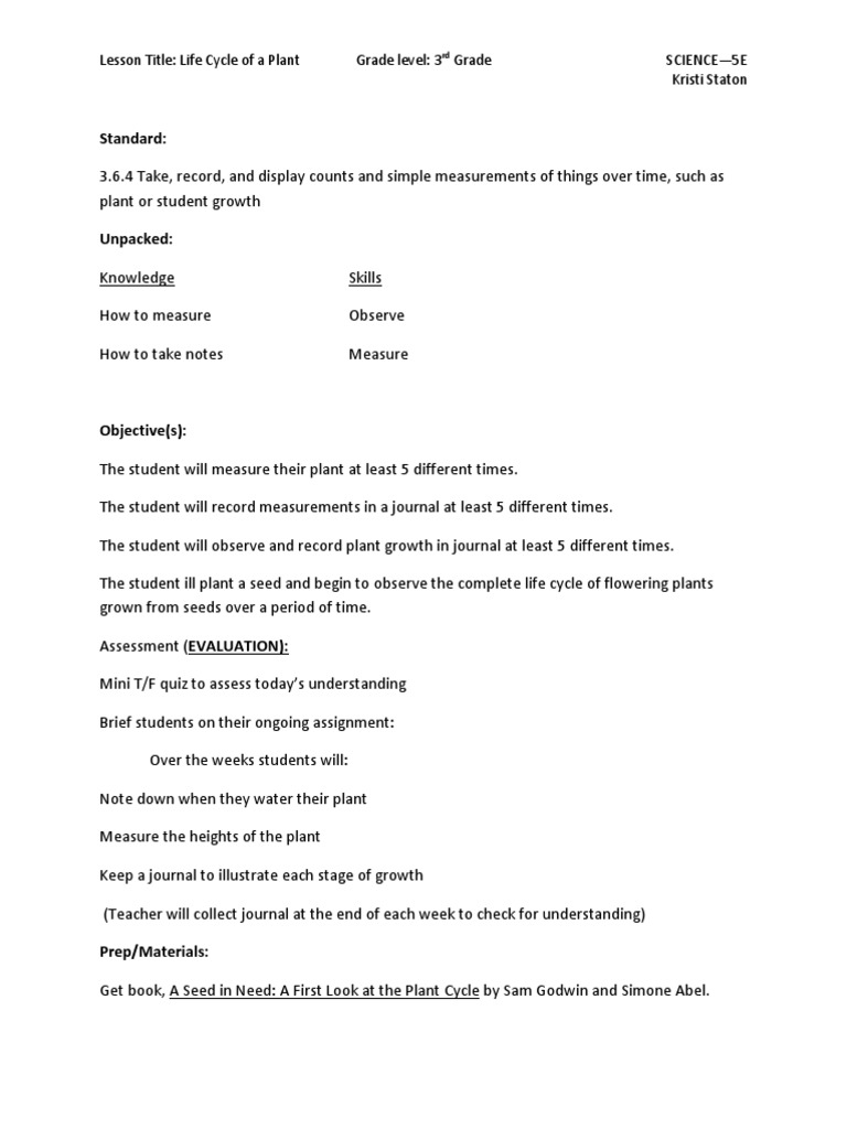 5E Lesson Plan | PDF | Plants | Lesson Plan