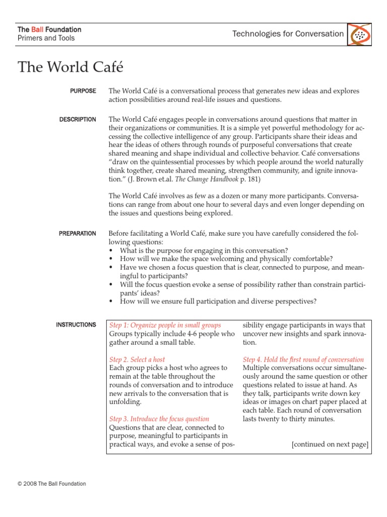 World Cafe | PDF | Conversation | Behavior Modification